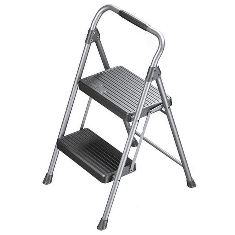 Hyper Tough Gray Black 2 Step Steel Large Platform Foldable Step Stool Holds up to 225 Pounds Walmart