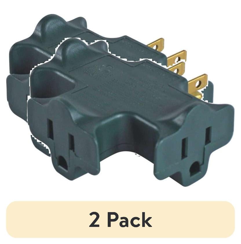 (2 pack) Hyper Tough Heavy Duty 3 Way Grounded Outlet Green Indoor Use ...