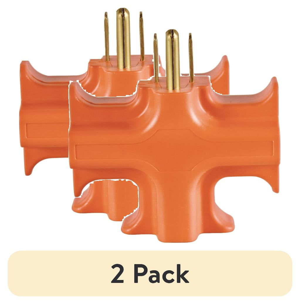 (2 pack) Hyper Tough Heavy Duty 3 Way Grounded Outlet Orange Indoor Use ...