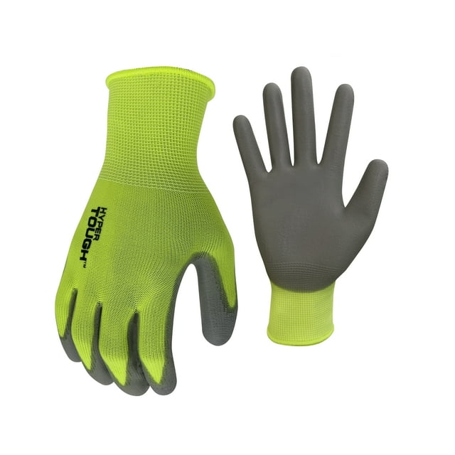 Hyper Tough Hi-Visibility Glove, Polyester Coating, Neon Green, Size ...