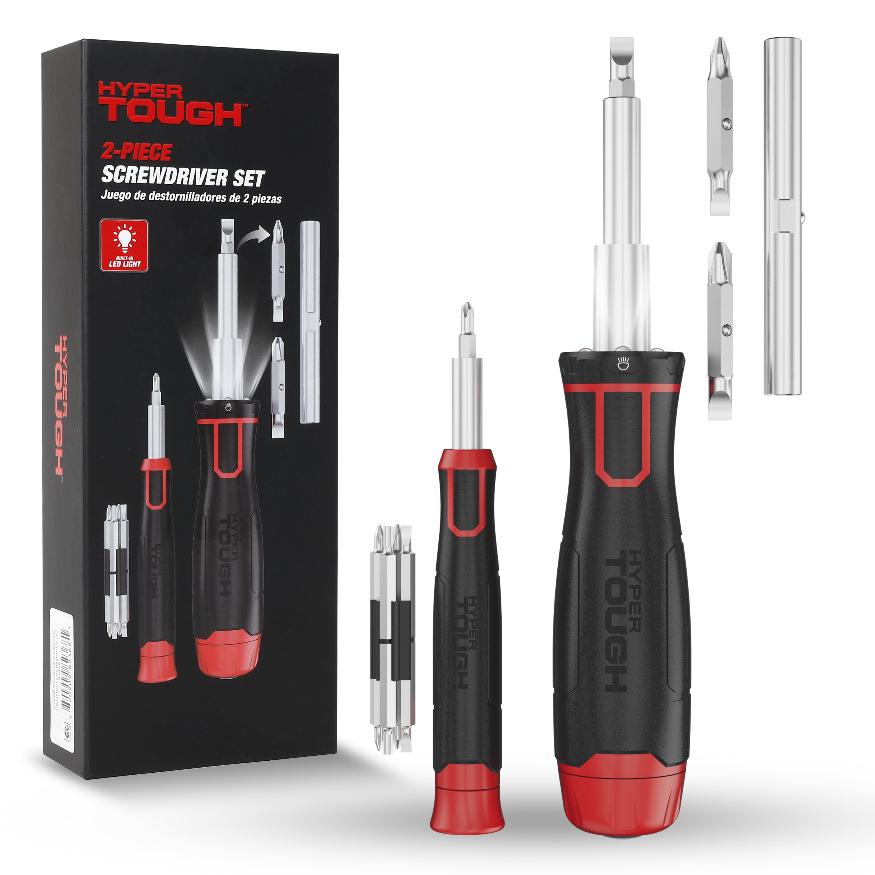 Hyper Tough 2-Piece LED Lighted 6-in-1 and 8-in-1 Precision Screwdriver ...