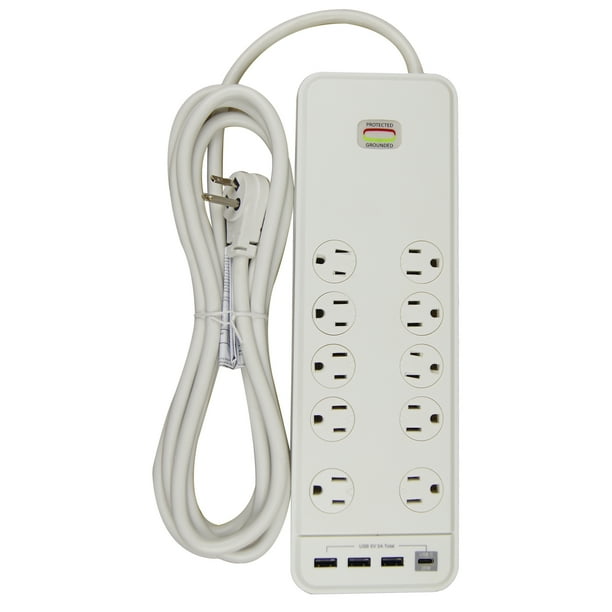 Hyper Tough Indoor 10-Outlet 10ft Surge Protector 2480-Joule Protection ...