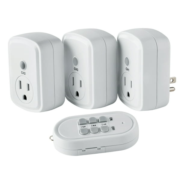 Hyper Tough Indoor 3 Pack 1-Outlet Wireless Remote Control, White ...