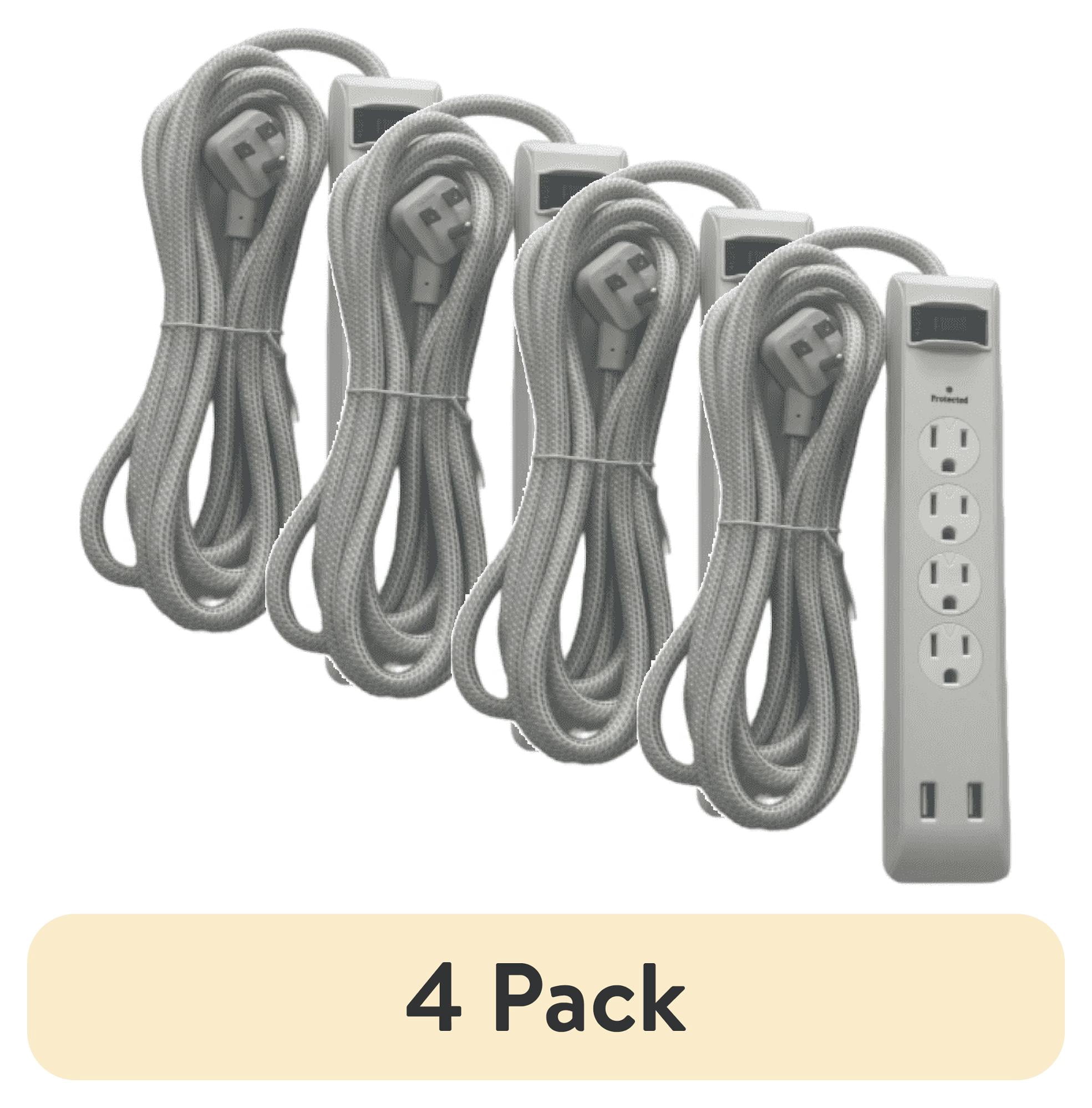 (4 pack) Hyper Tough Indoor 4-Outlet 10ft Braided Cord Surge Protector ...