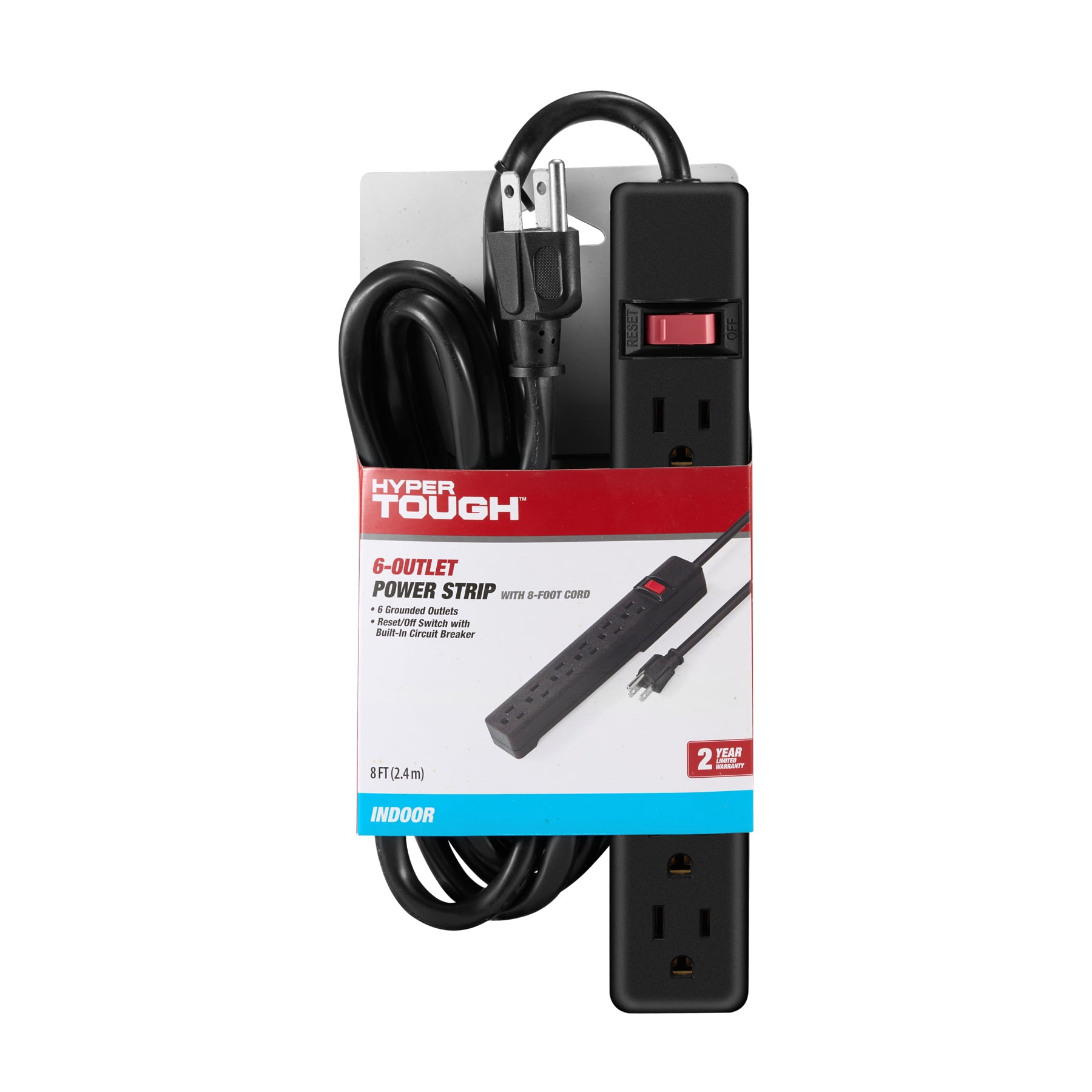 Hyper Tough Indoor Power Strip with 6 Outlets, 8ft Cord, 15A 125V ...