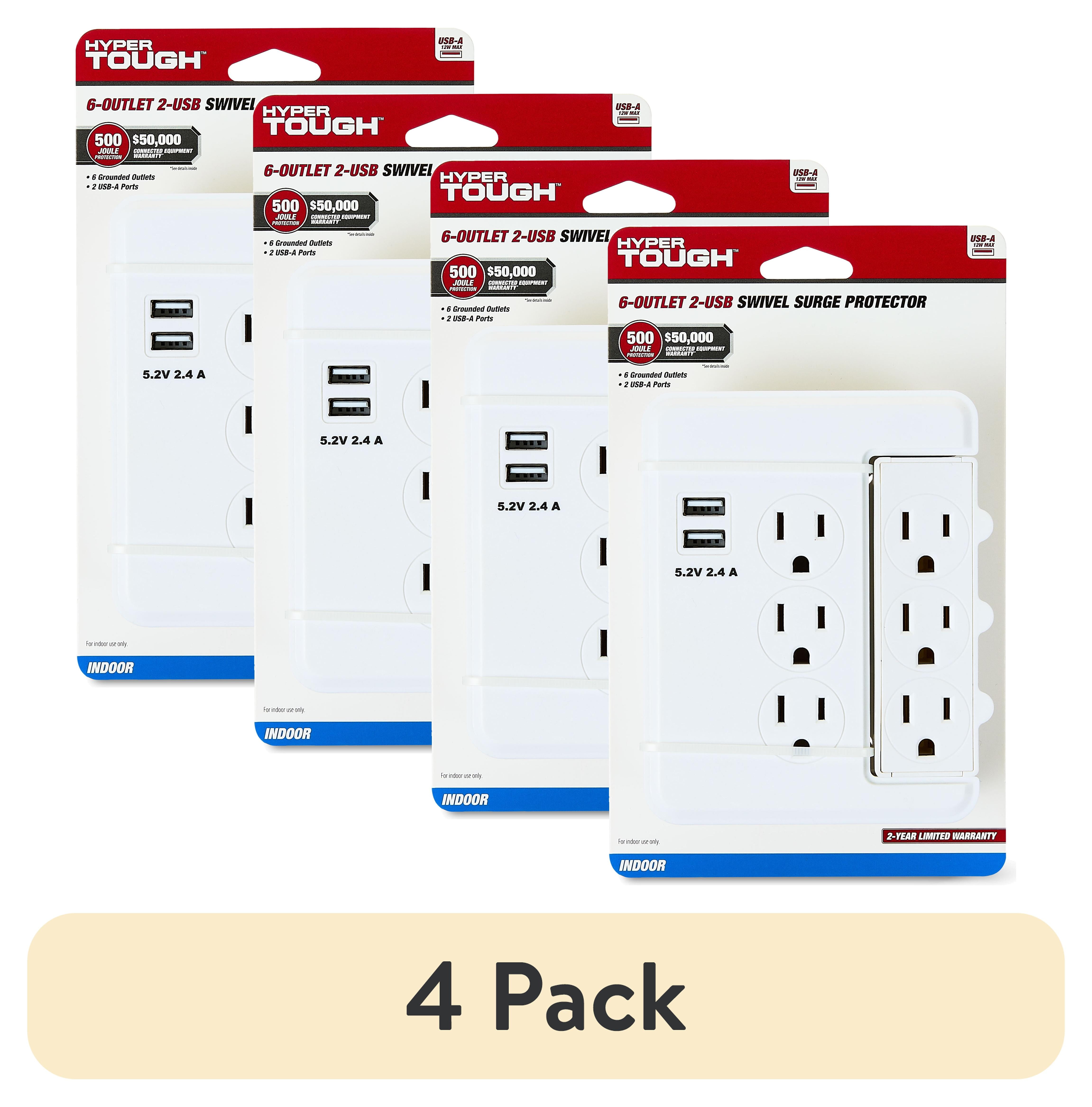 (4 pack) Hyper Tough Indoor 6-Outlet Surge Tap with 2 USB Ports, White ...