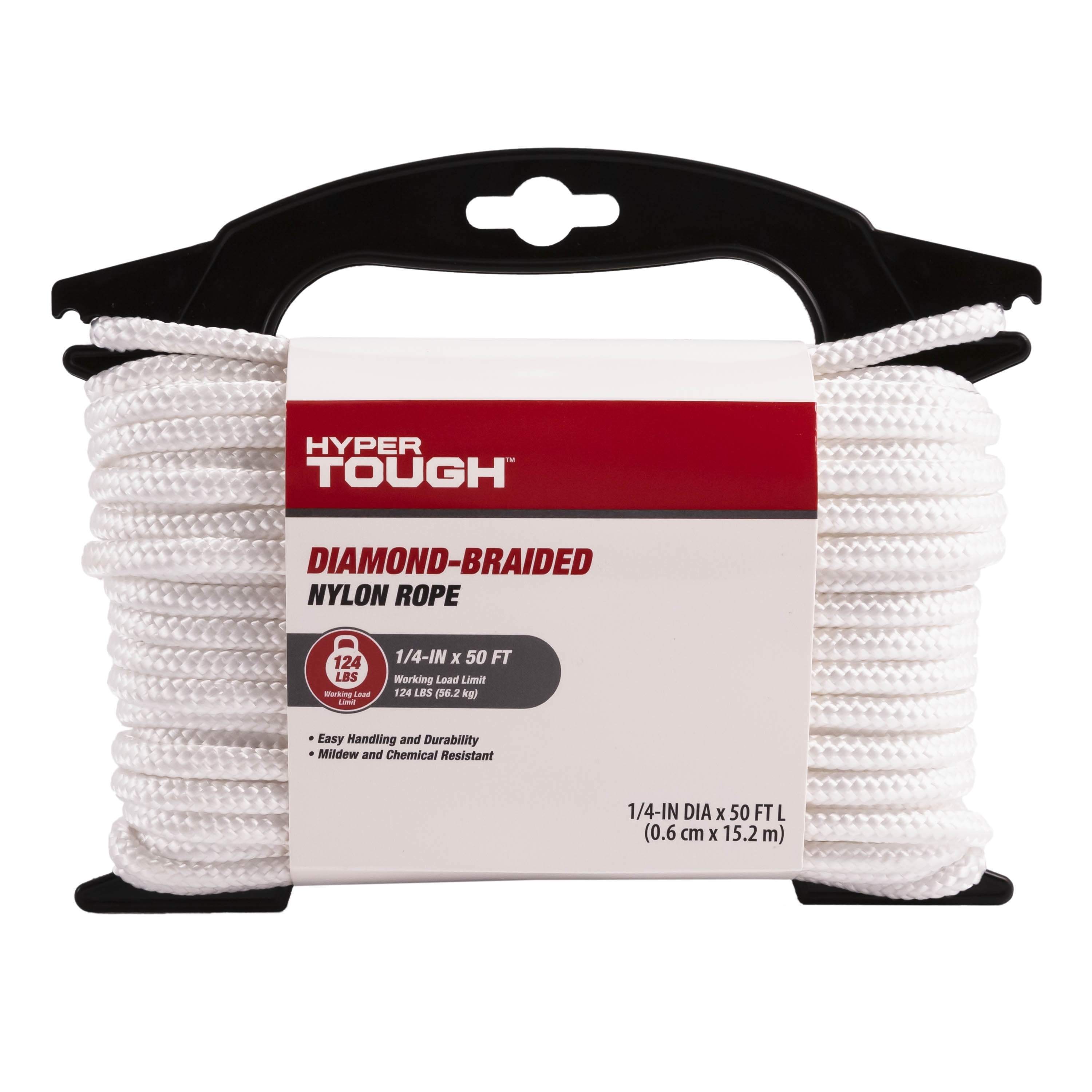 Hyper Tough Nylon Blend Diamond Braid Rope, White, 1/4 inch x 50 feet ...