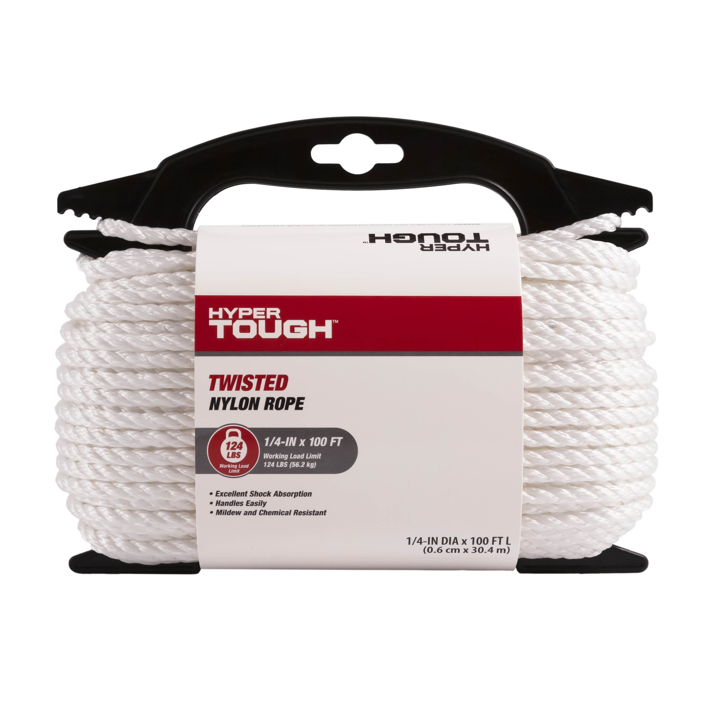 Hyper Tough Item NPP4100-HT, Nylon Blend Twisted Rope, White, 1/4" x ...