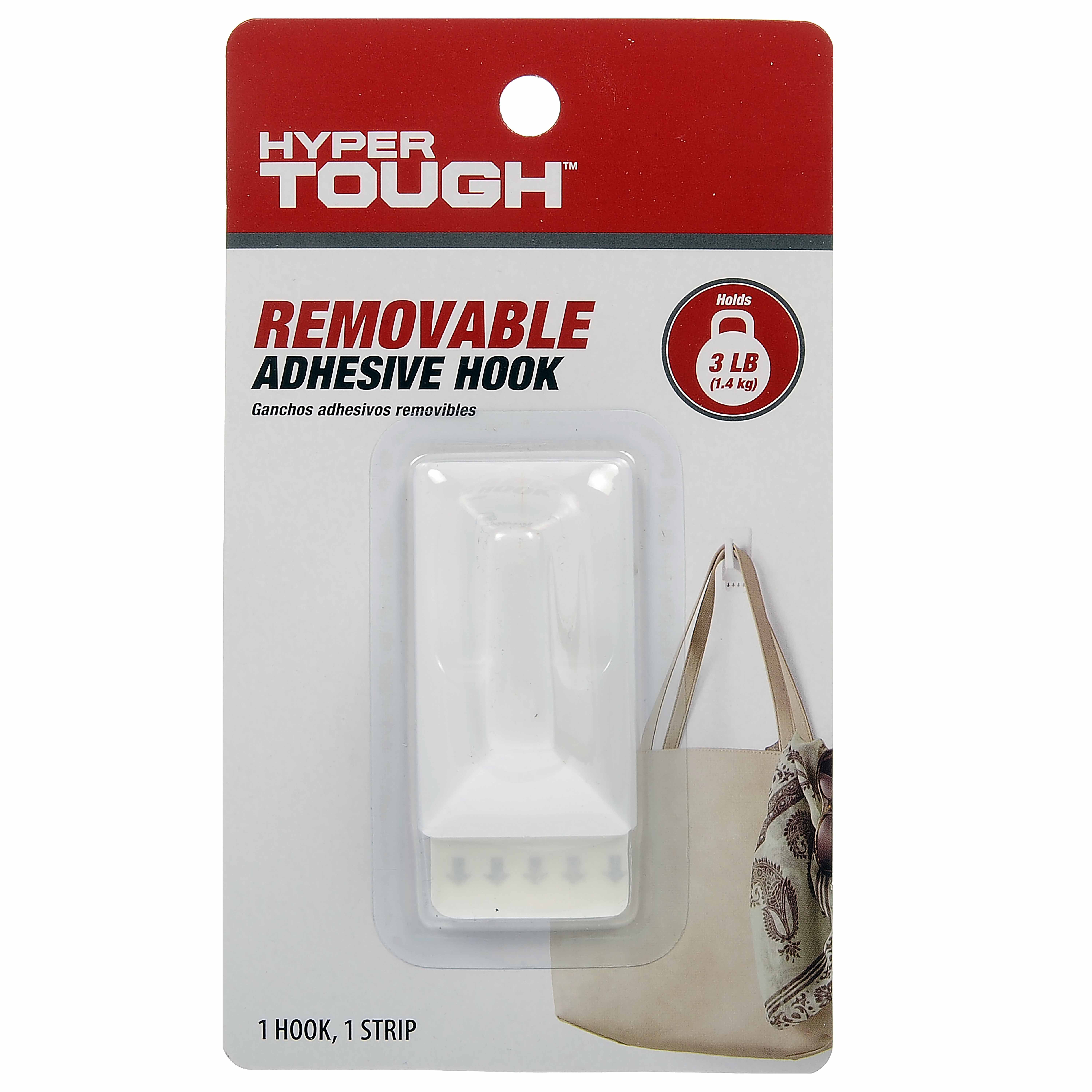 Hyper Tough, Large Plastic Removable Hook, 1 White Plastic Square Hook ...