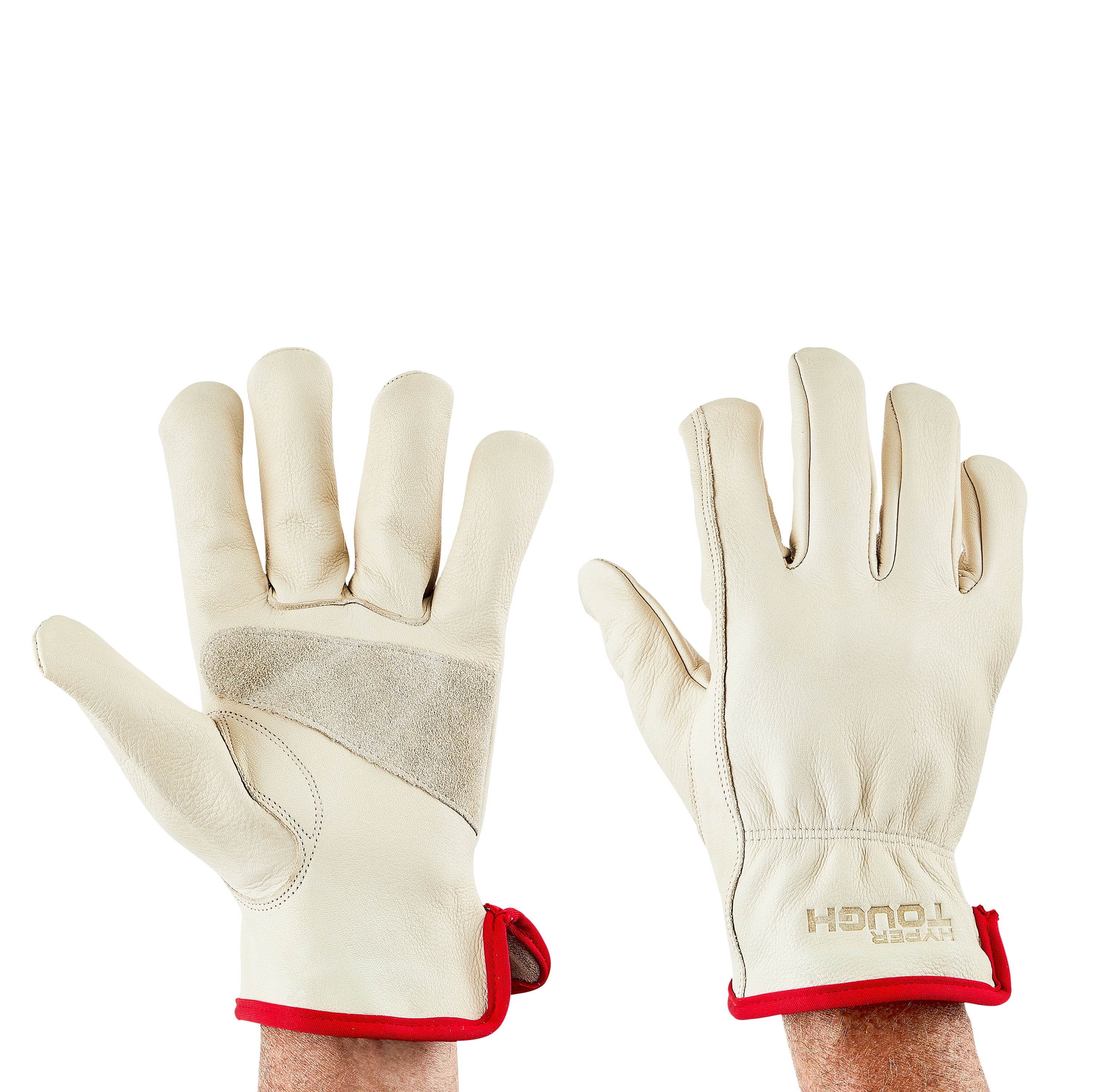 Hyper Tough Leather Work Gloves, Cowhide Leather, Beige, Medium ...