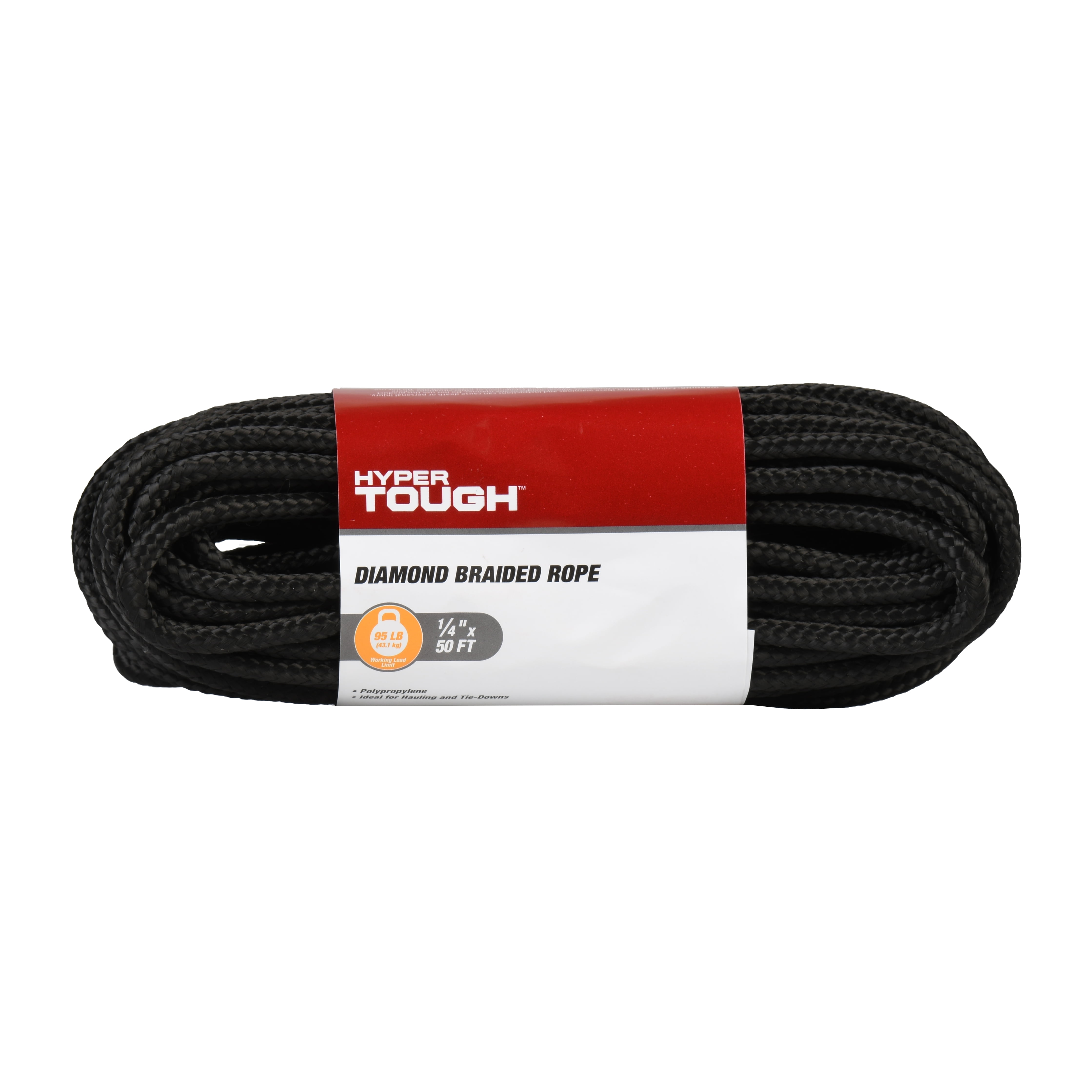 Hyper Tough MFP Diamond Braid Rope 1/4"x 50' Black - Walmart.com