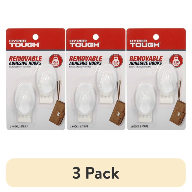 (3 pack) Hyper Tough, Medium Plastic Removable Hook, 2 White Oval ...