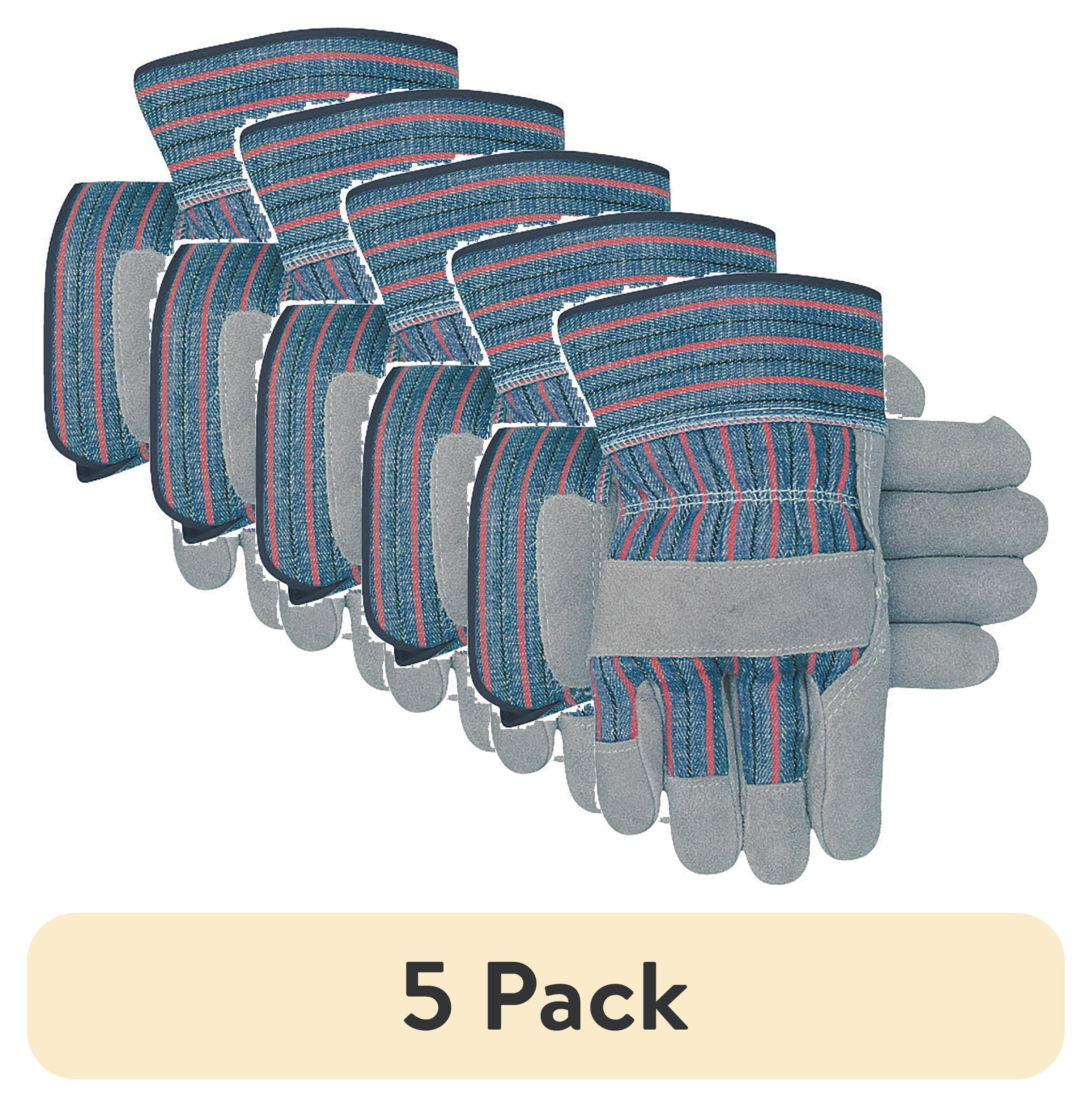 (5 pack) Hyper Tough Men's Gray Leather Palm with Safety Cuff, Large ...