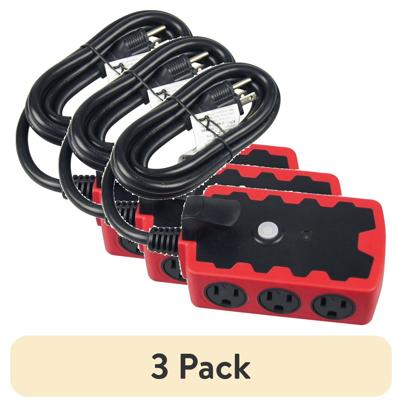 (3 pack) Hyper Tough Outdoor 6-Outlet 6ft Extension Cord Hub, Red/Black ...