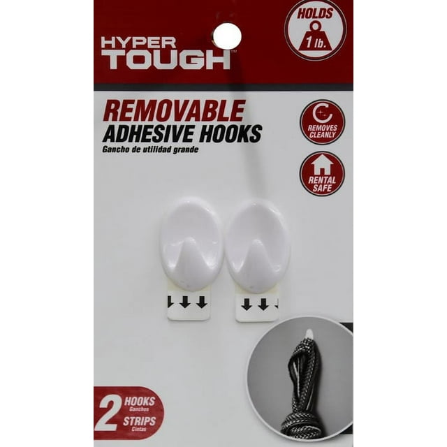 Hyper Tough, Small Plastic Removable Hook, 2 White Oval Plastic Hooks ...