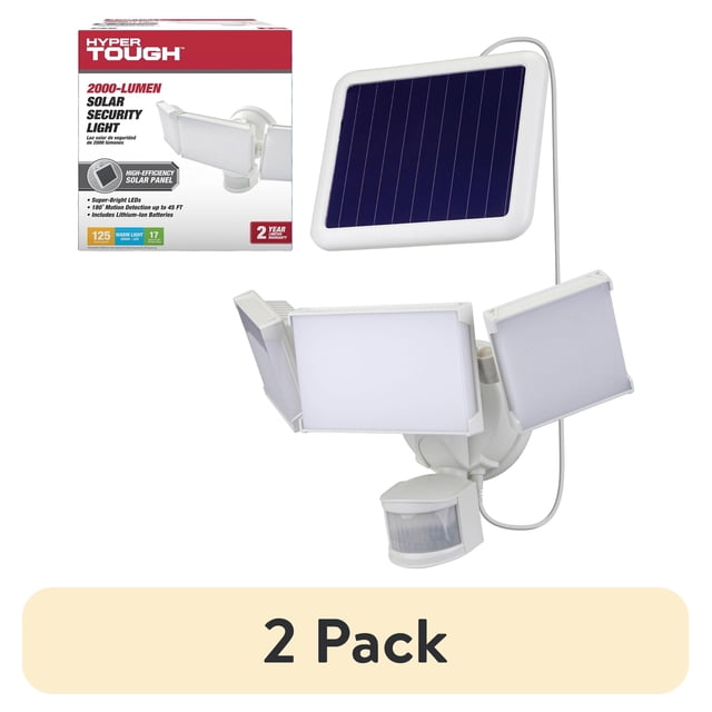 (2 pack) Hyper Tough Solar Three Head LED Motion Sensing Security Flood ...