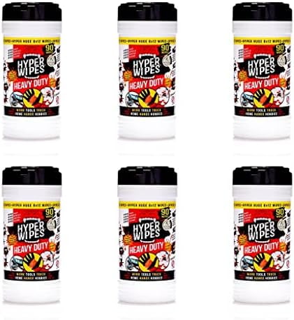 Hyper Wipes, 6 Pack Heavy Duty Hand & Tool Cleaning Wipes, 8"x12" Size ...