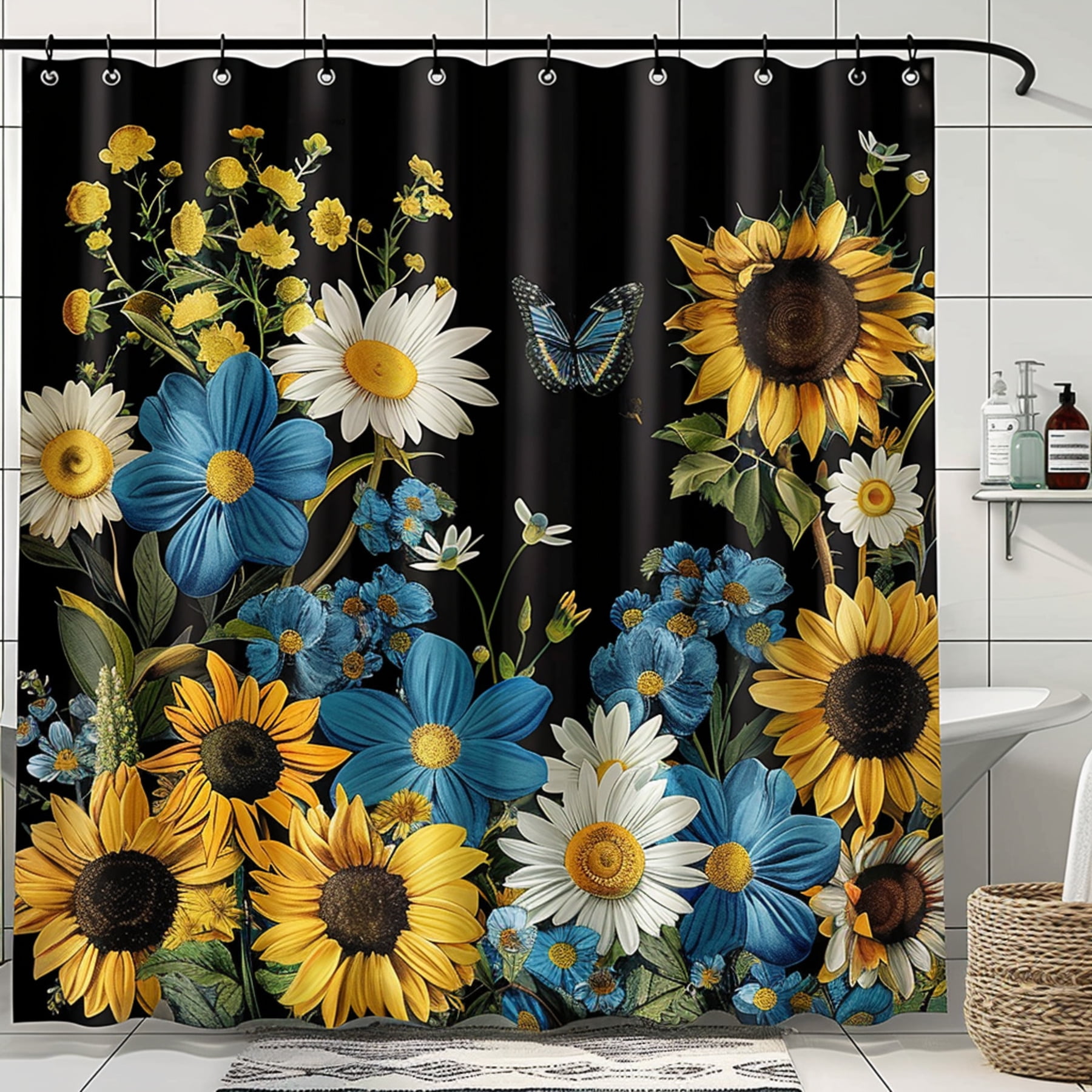 Hyper realistic and hyper detailed shower curtain featuring a black ...
