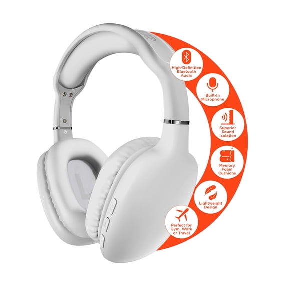HyperGear Wireless Headphones Bluetooth White- Noise Isolation ...
