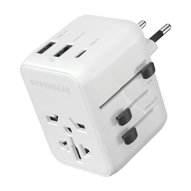 HyperGear WorldCharge Universal Travel Adapter with USB/USB-C (White ...