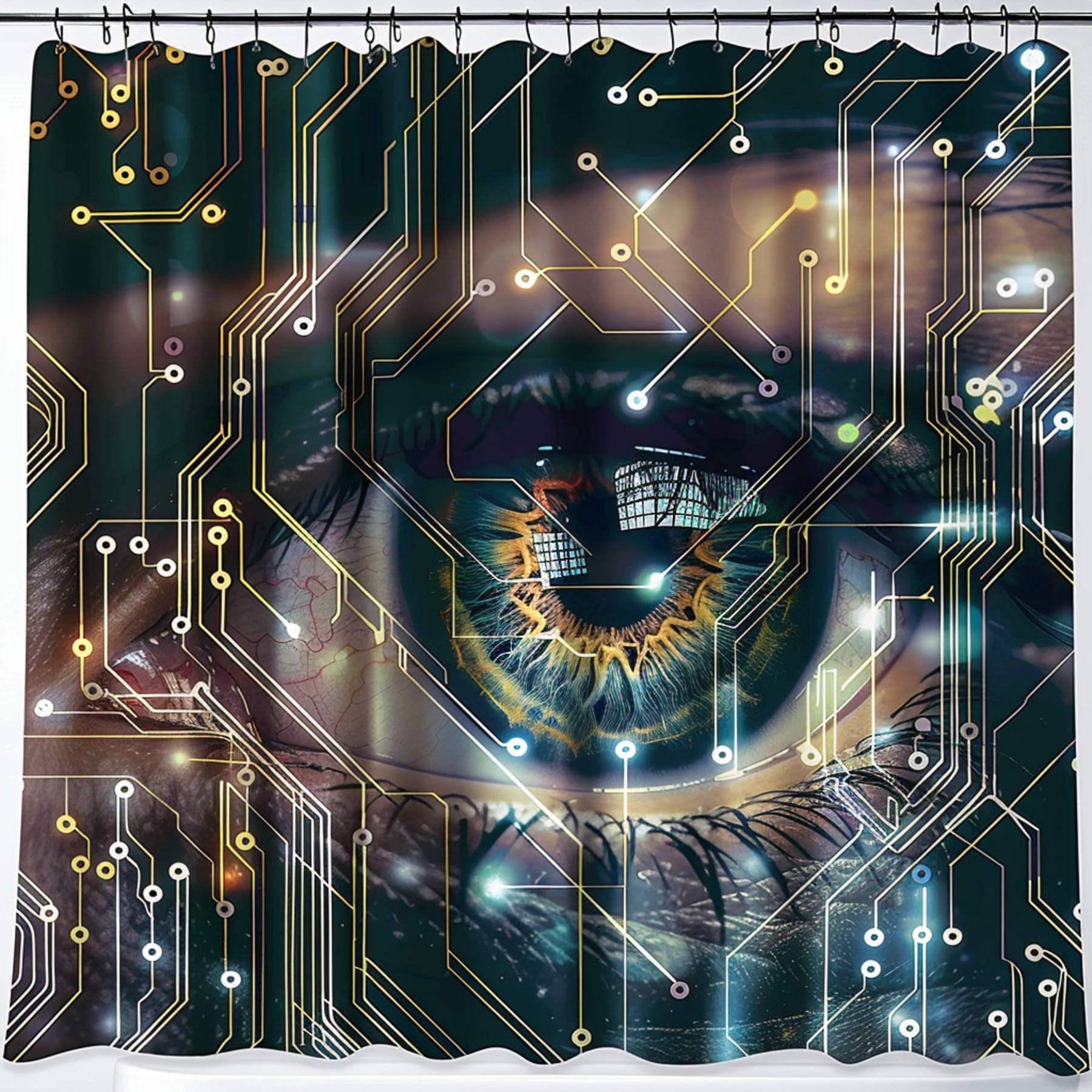HyperRealistic Futuristic Shower Curtain with Eye and Circuit Board ... HyperRealistic Futuristic Shower Curtain with Eye and Circuit Board ...