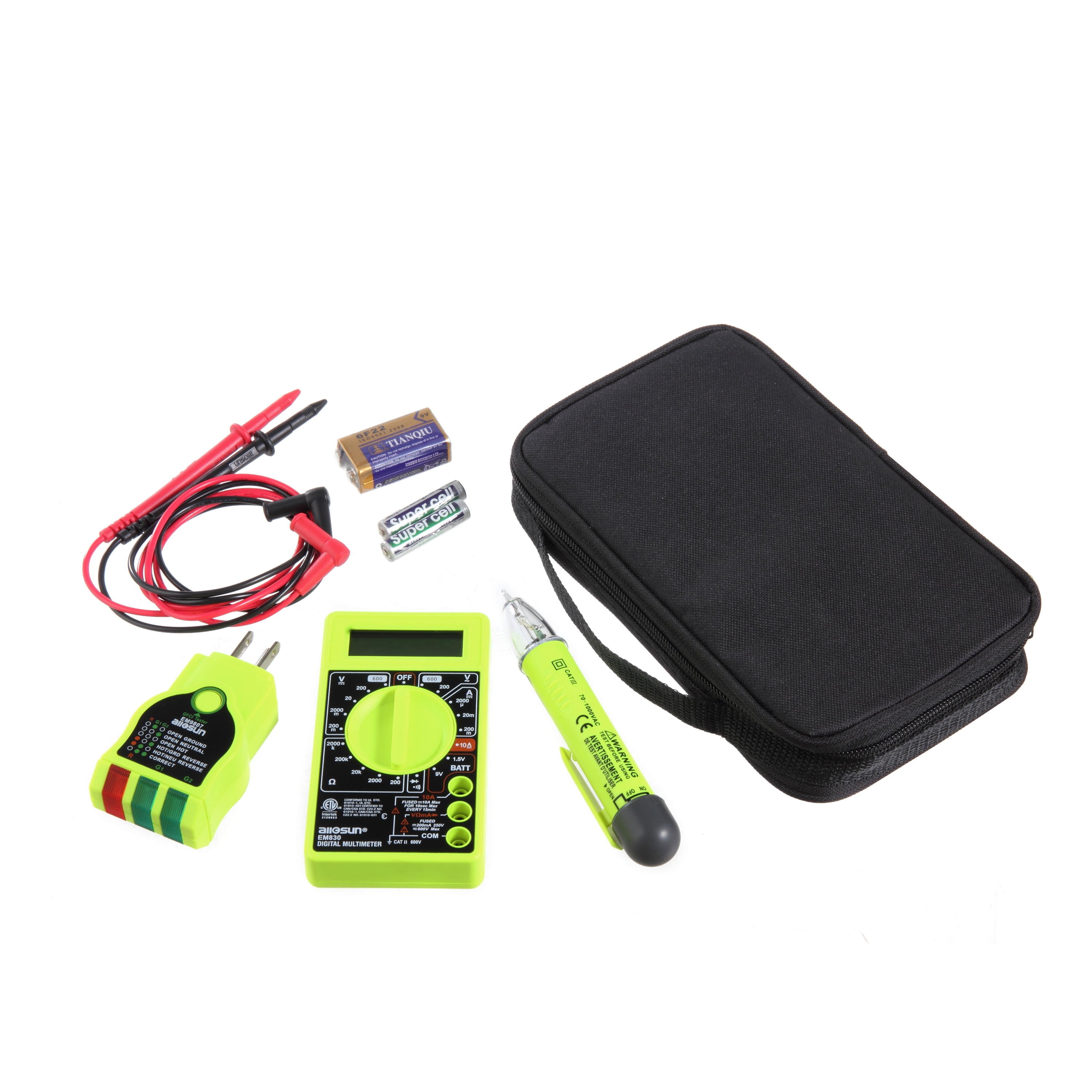 HyperTough 3 Piece Electrical Tester Kit with Storage Case TD35071 ...