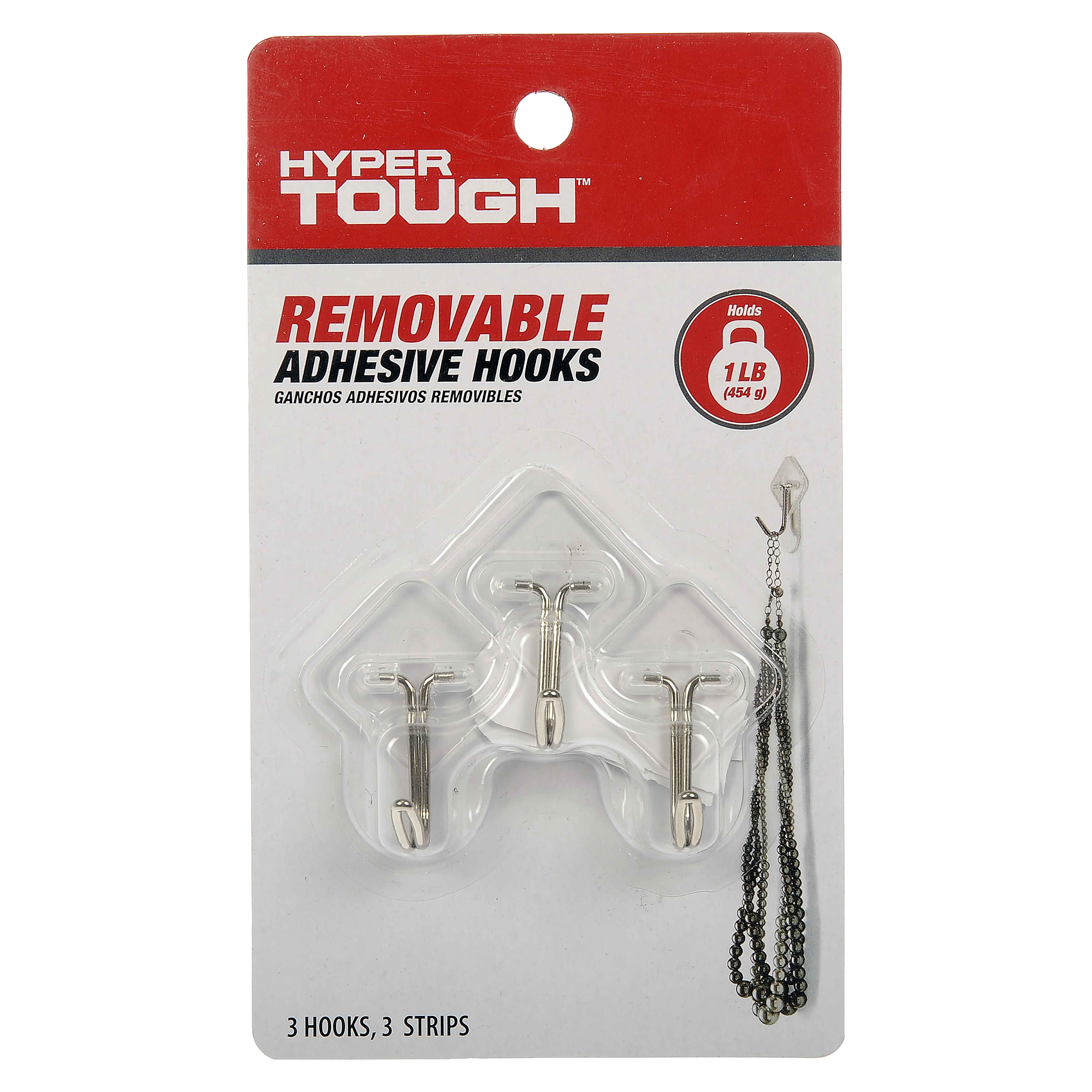 HyperTough, Removable 3 Clear Hinged Hooks, 3 Clear Adhesives Strips ...