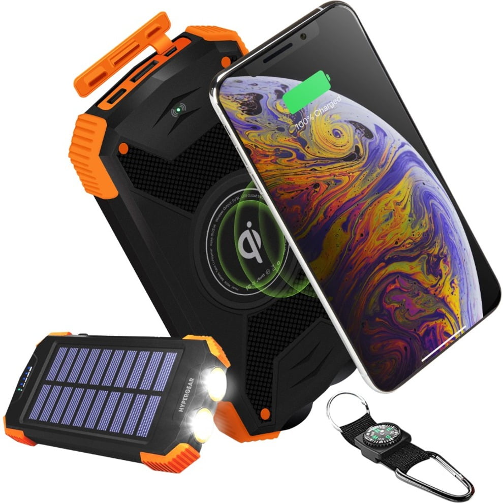 Hypercel Solar 10000mAh Wireless Power Bank, Portable, Waterproof, with ...