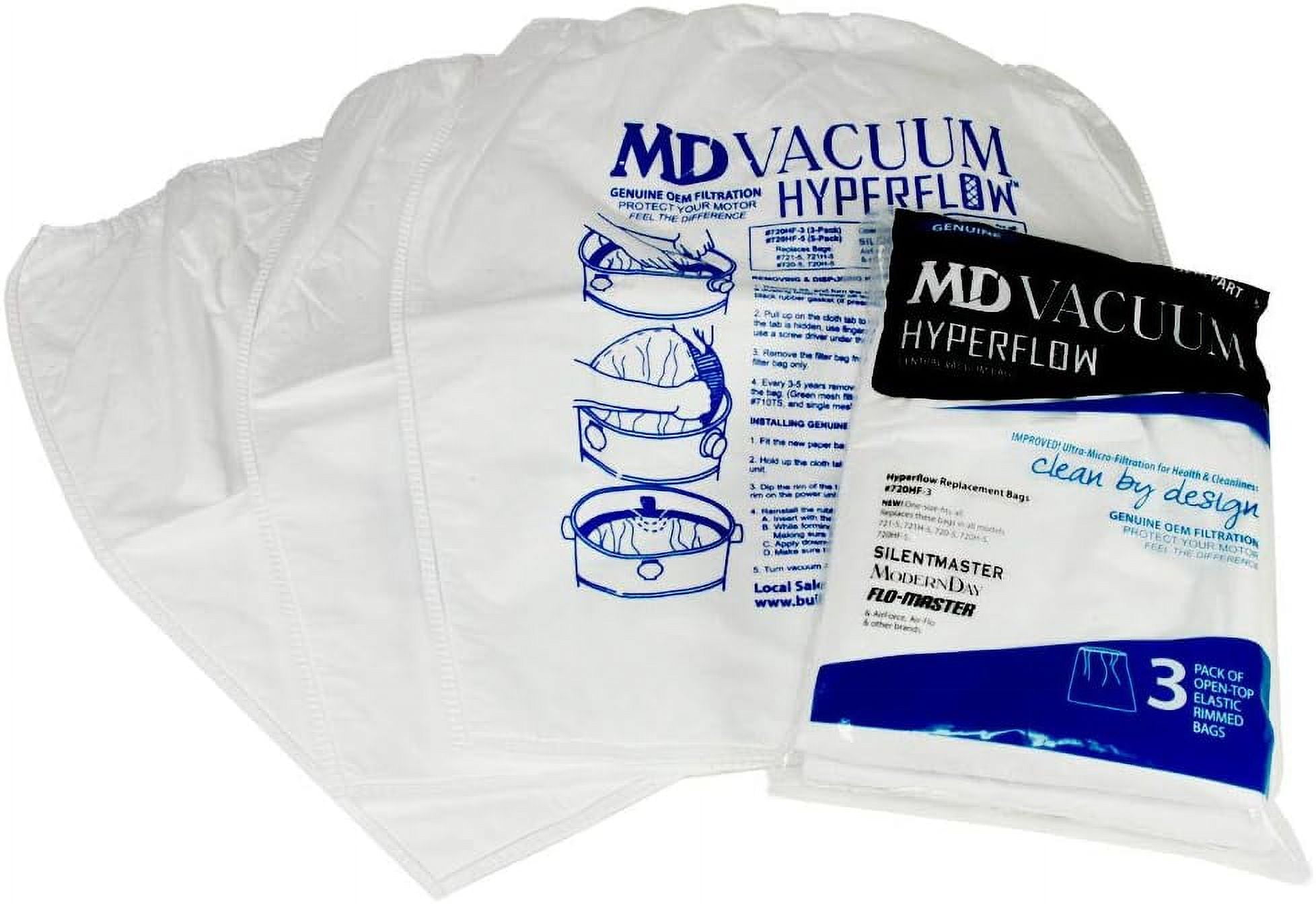 Genuine MD Vacuum Hyperflow Paper Bags 3-Pack: Universal Fit, 5-layer Filtration, Replaces 8 ...