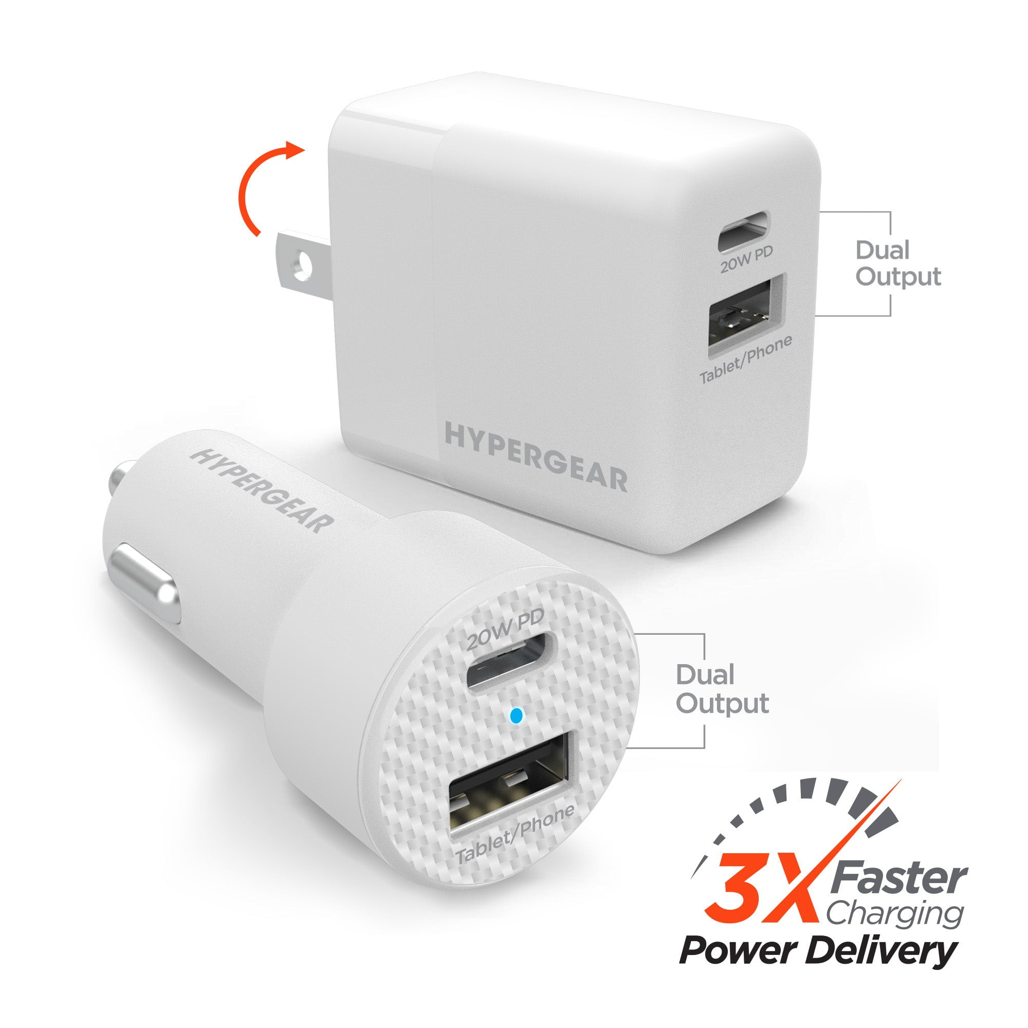 Hypergear Wall & Car Charger Bundle 20W USB-C PD & 12W (20WBUNDLE-PRNT ...