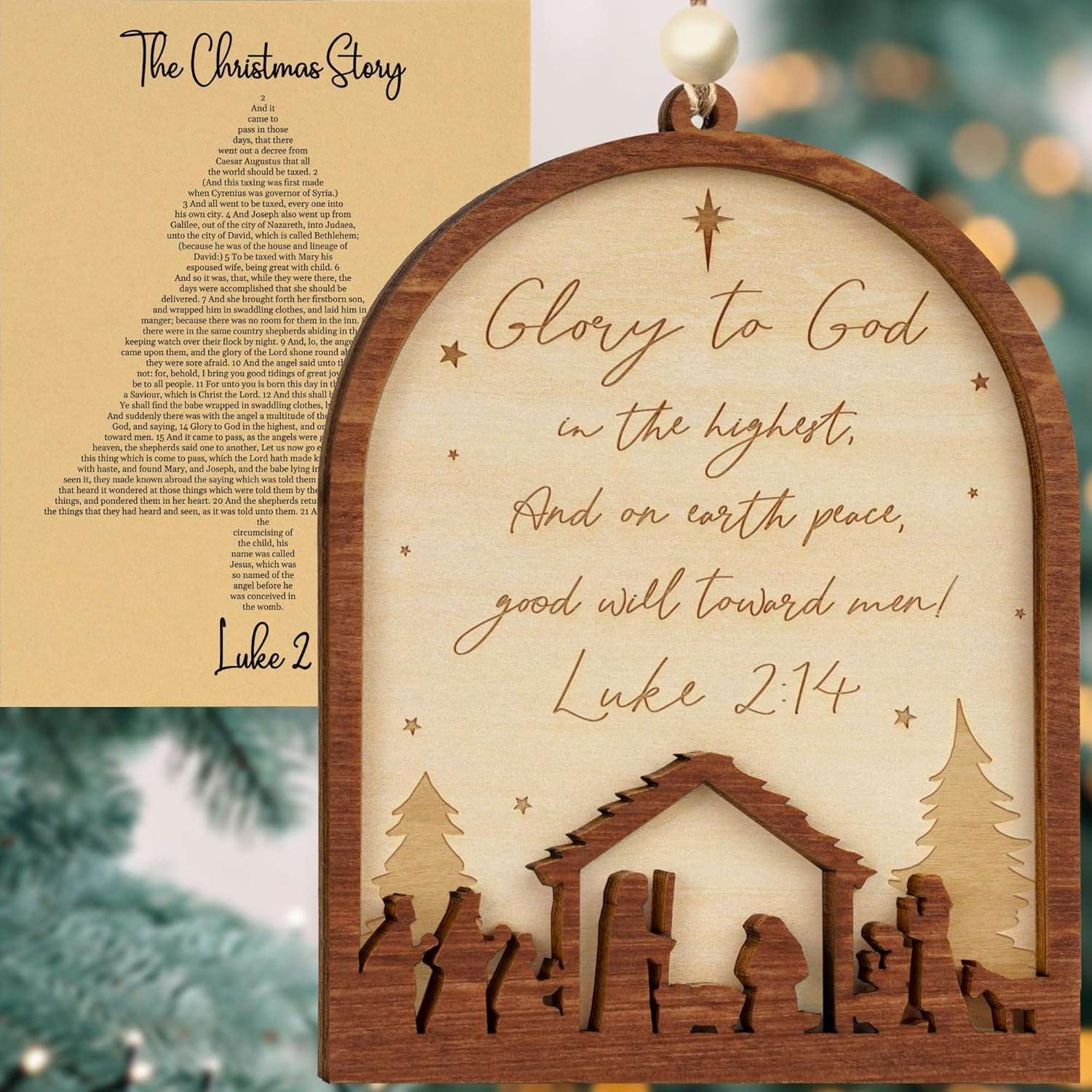 Hyperi 2 Layers Wooden Nativity Scene Christmas Ornament, Birth of ...