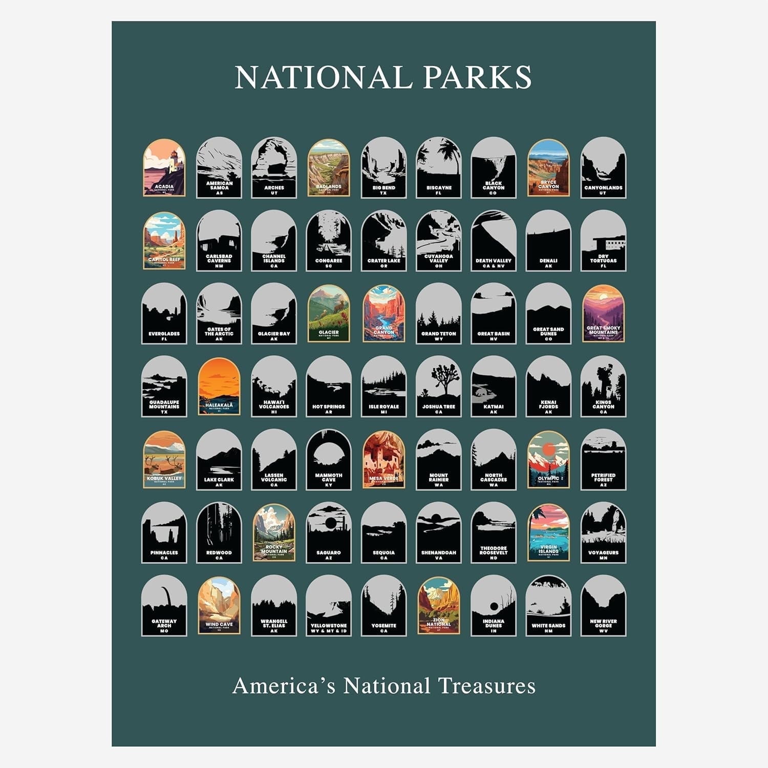 Hyperi 63 US National Parks Scratch-off Map, 12x16" Travel Poster ...