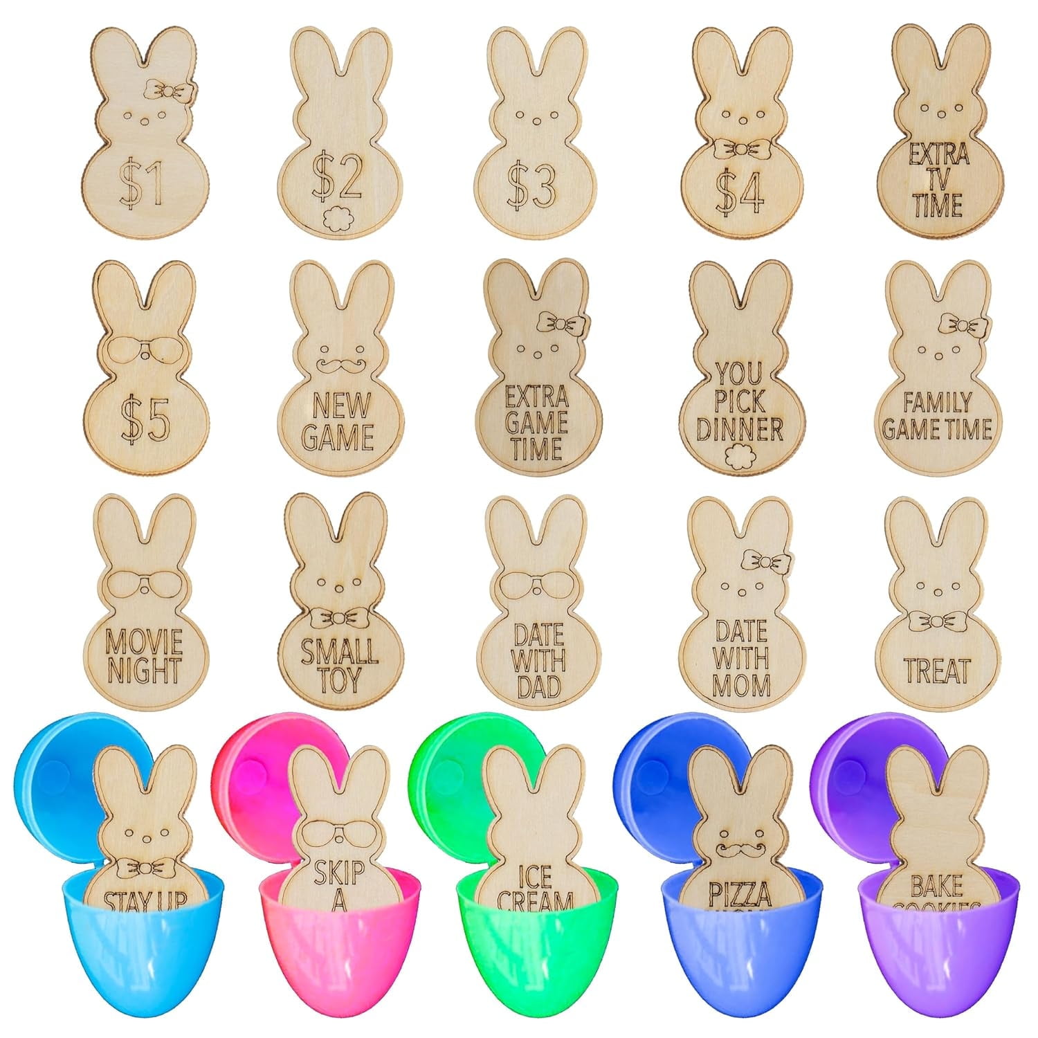 Hyperi Wooden Easter Egg Fillers Tokens, 20 Pcs, Easter Gifts For Baby ...