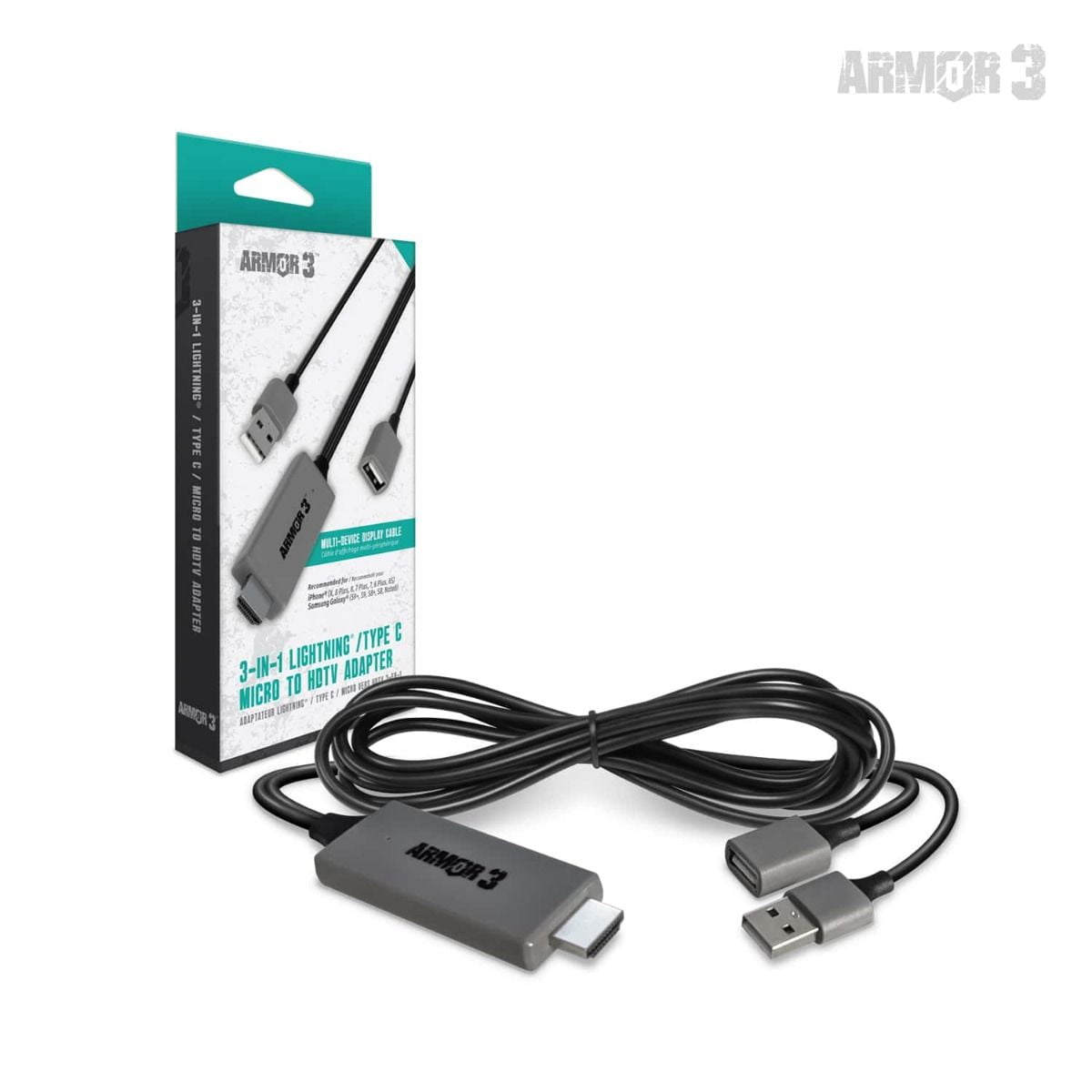 Hyperkin 6' Lightning, Type C, Micro to HDMI Cable, 1080p HD Video ...