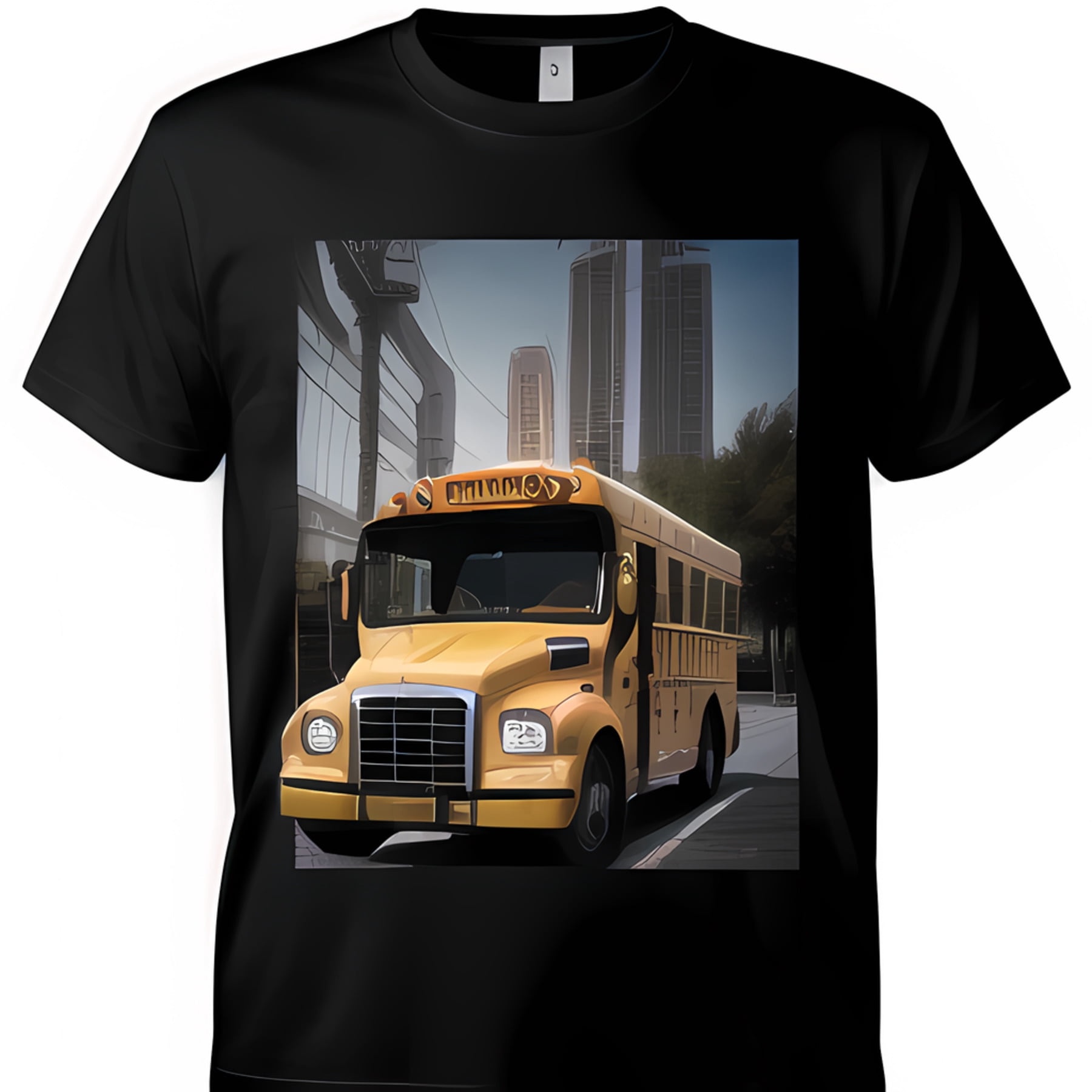 Hyperrealistic Black School Bus in Downtown LA T-Shirt Detailed City ...