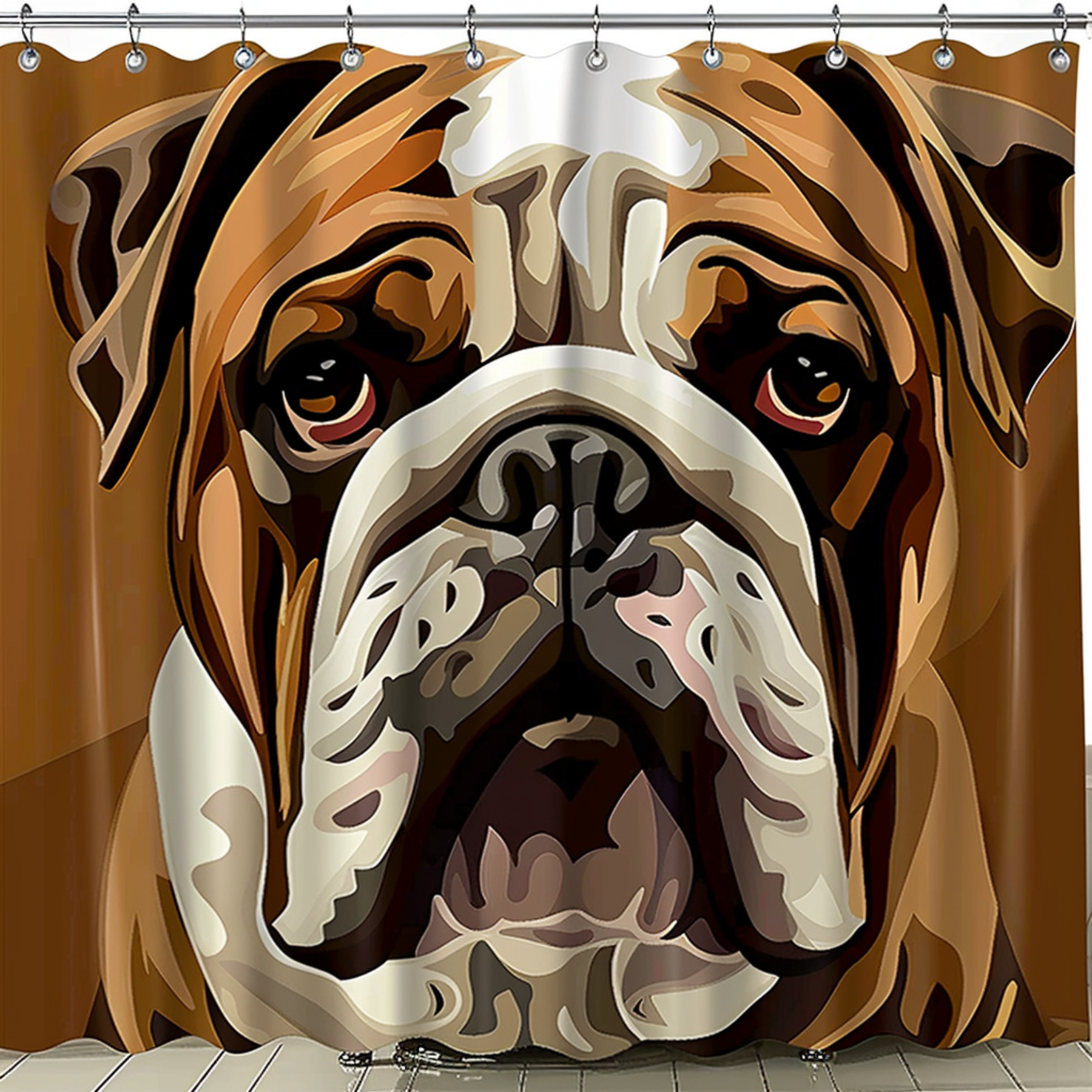 Hyperrealistic Bulldog Face Portrait Shower Curtain Brown & White Color ...