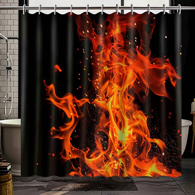 Hyperrealistic Fire Shower Curtain Fiery Flames Bathroom Curtain Design ...