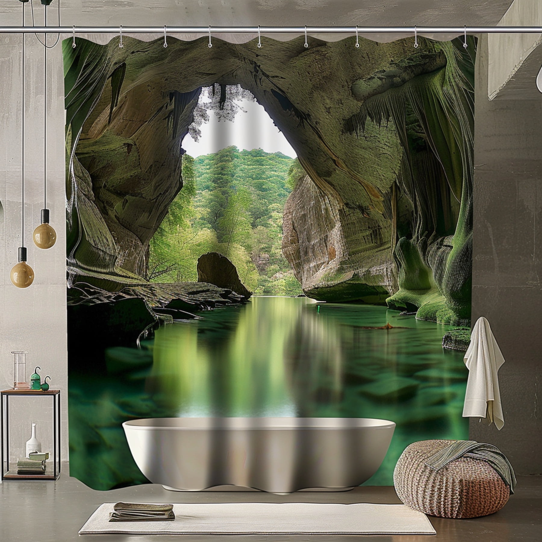 Hyperrealistic Green Cave Shower Curtain Symmetrical Design Detailed ...