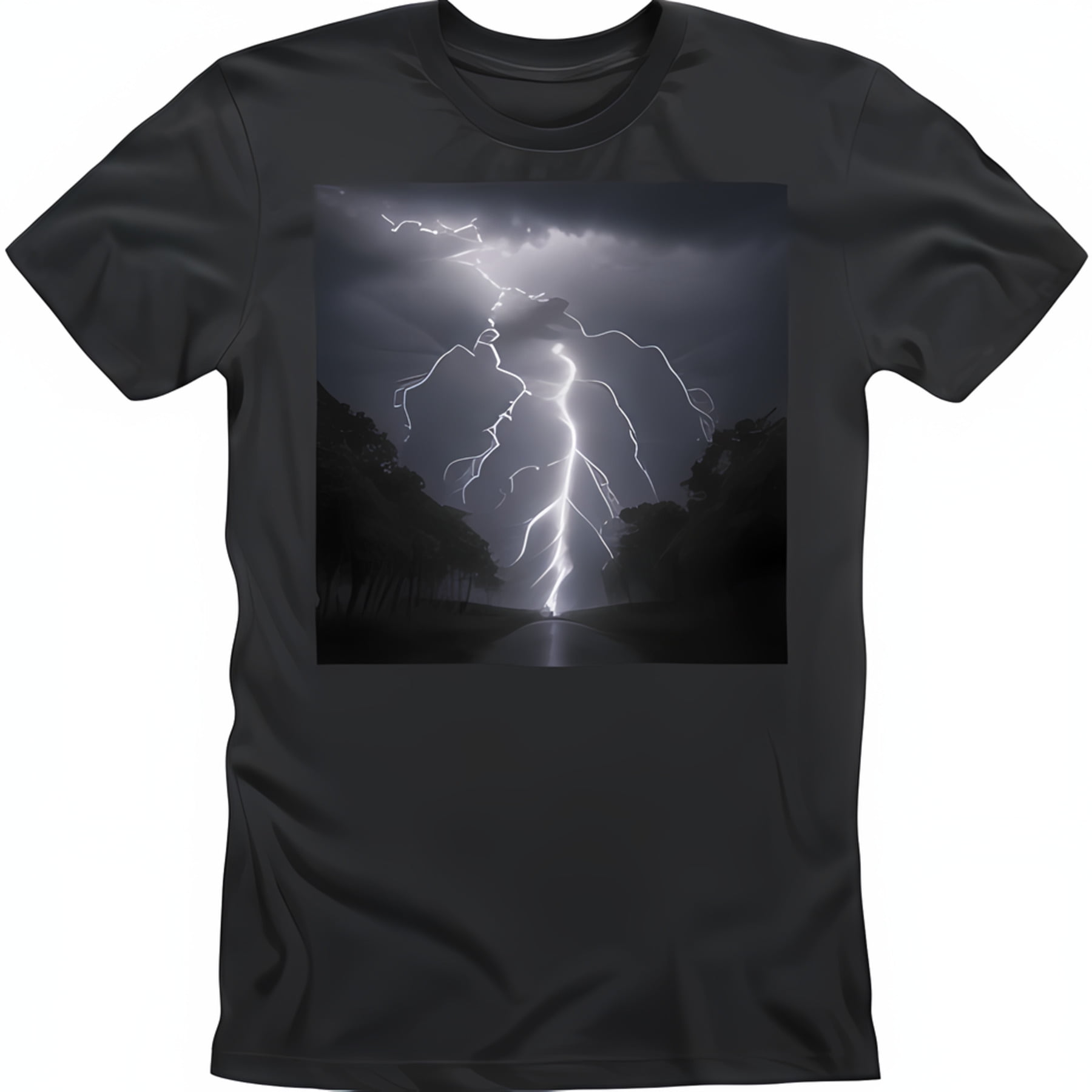 Hyperrealistic Lightning Storm T-Shirt: Dramatic Nighttime Scene with ...