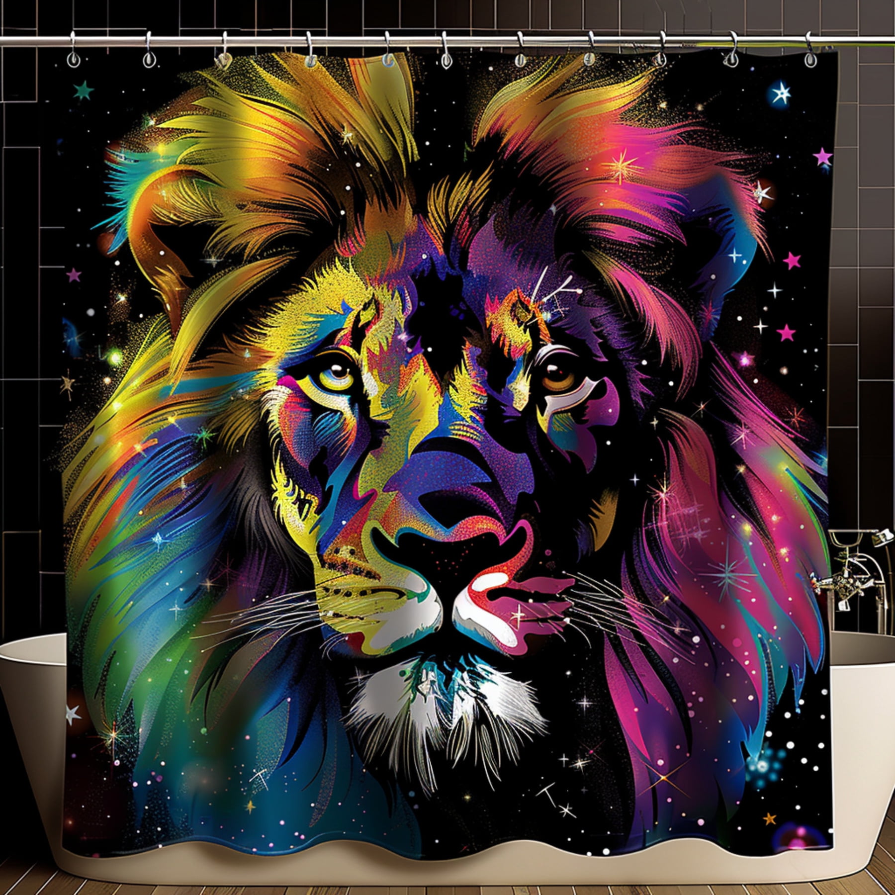 Hyperrealistic Lion Face Shower Curtain by Alex Pardee Style Vibrant ...