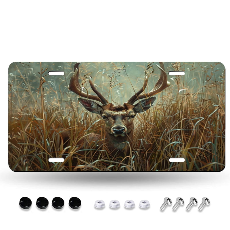 Hyperrealistic Oil Painting of Deer in Tall Grass License Plate Frame ...