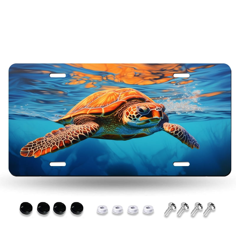 Hyperrealistic Oil Painting of Orange Sea Turtle Swimming in The Ocean ...