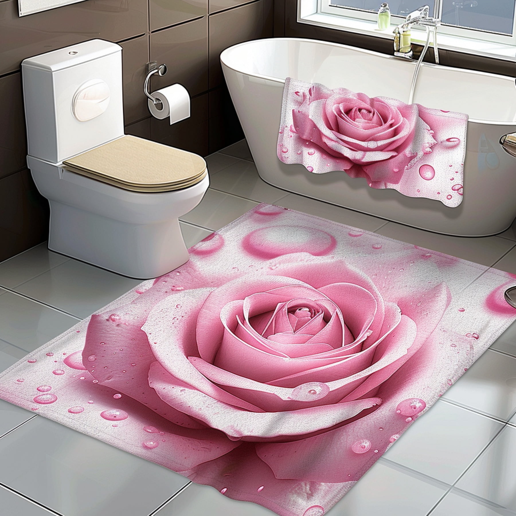 Hyperrealistic Pink Rose Flower Bathroom Shower Curtain Detailed Design ...