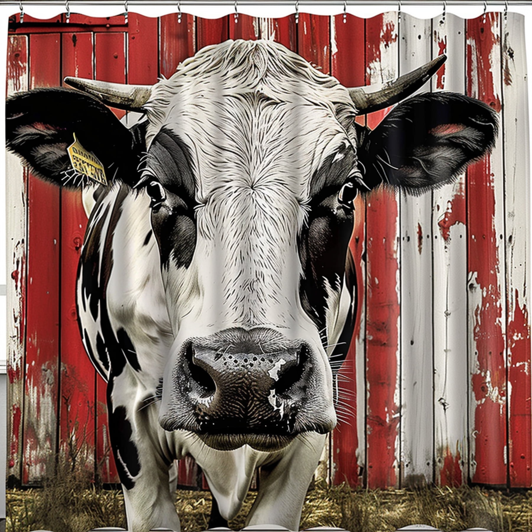 Hyperrealistic Red Barn & Cow Portrait Rustic Farmhouse Shower Curtain ...