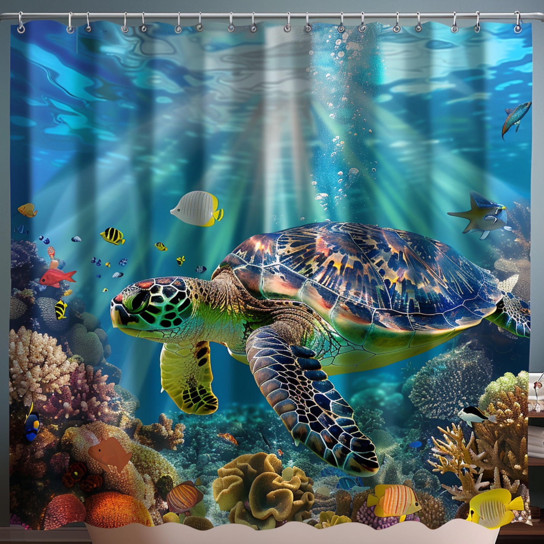 Hyperrealistic Sea Turtle And Coral Reef Underwater World Shower