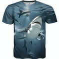 Hyperrealistic Shark Swarm Black T Shirt Detailed Wide Angle Design
