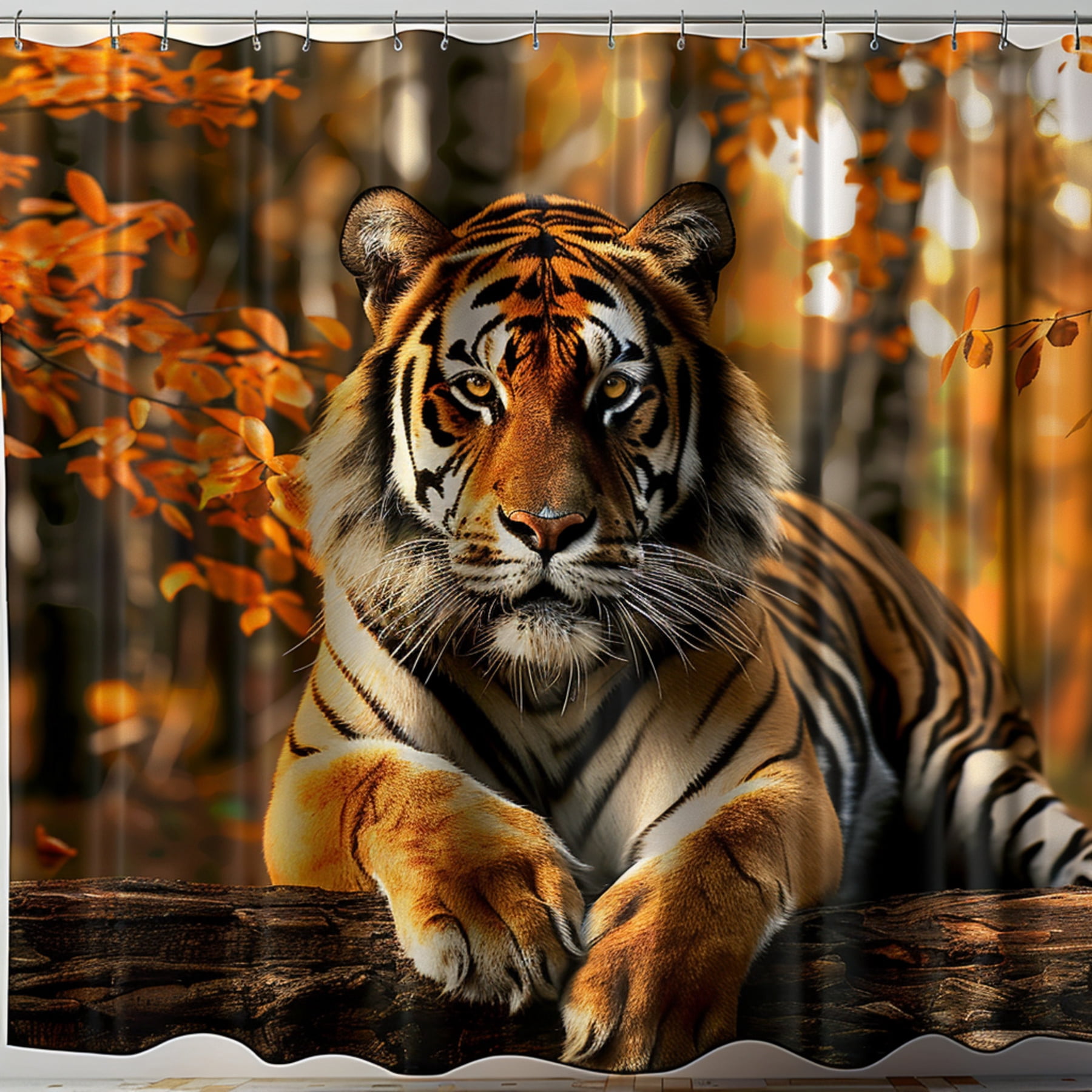 Hyperrealistic Tiger in Orange Forest Shower Curtain Ultra Detailed ...