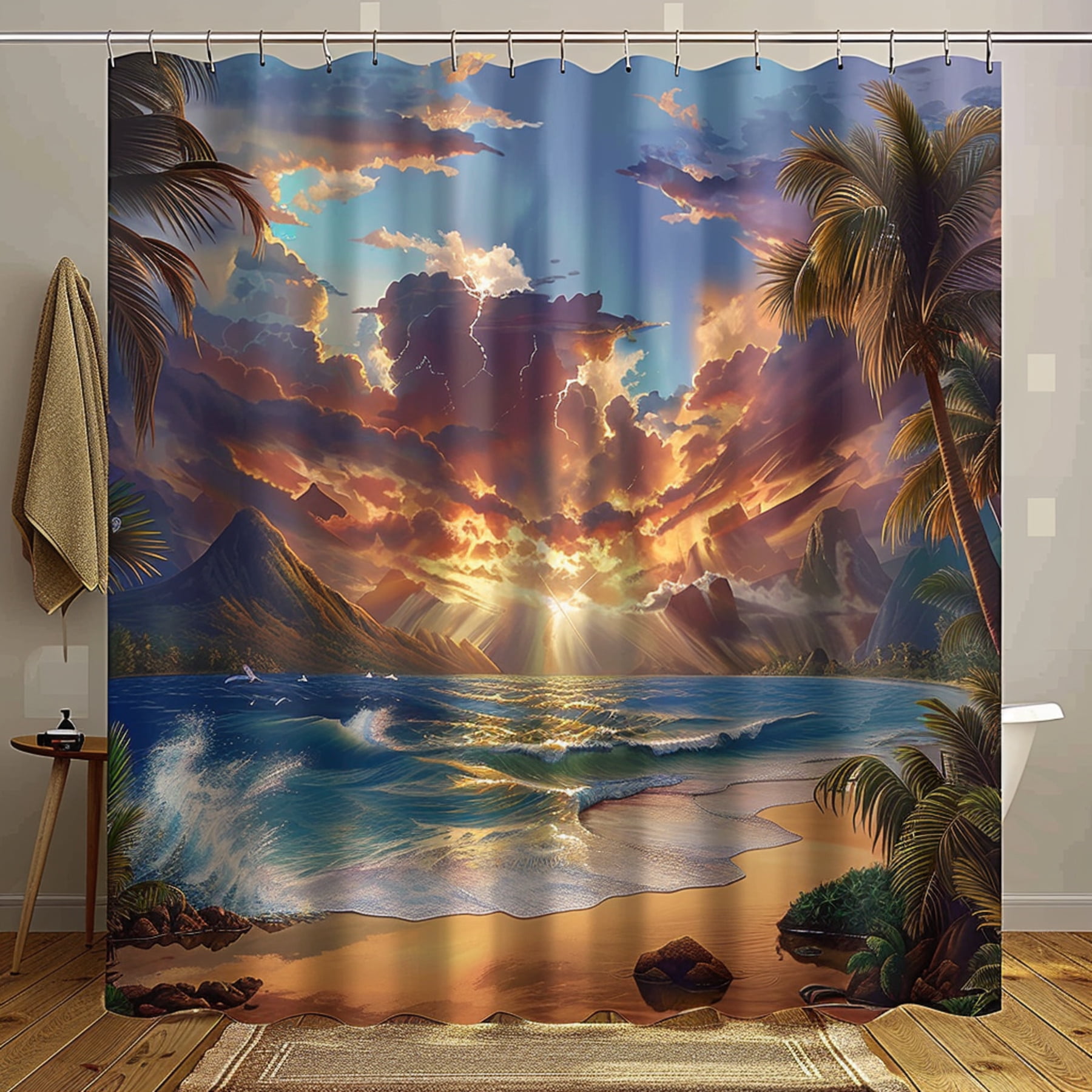 Hyperrealistic Tropical Sunset Beach Shower Curtain Hyperdetailed ...