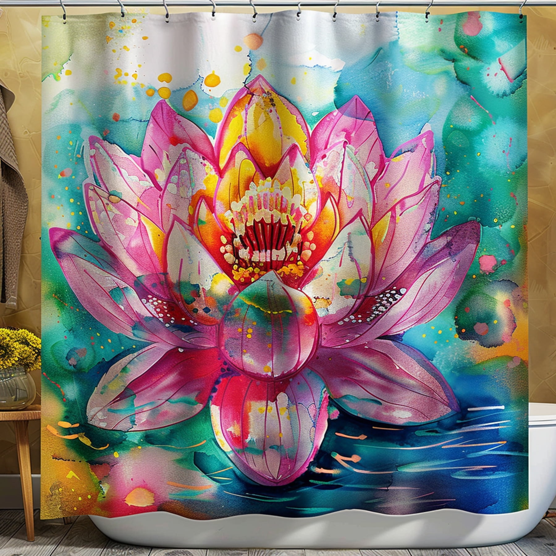 Hyperrealistic Watercolor Lotus Flower Shower Curtain Transform Your