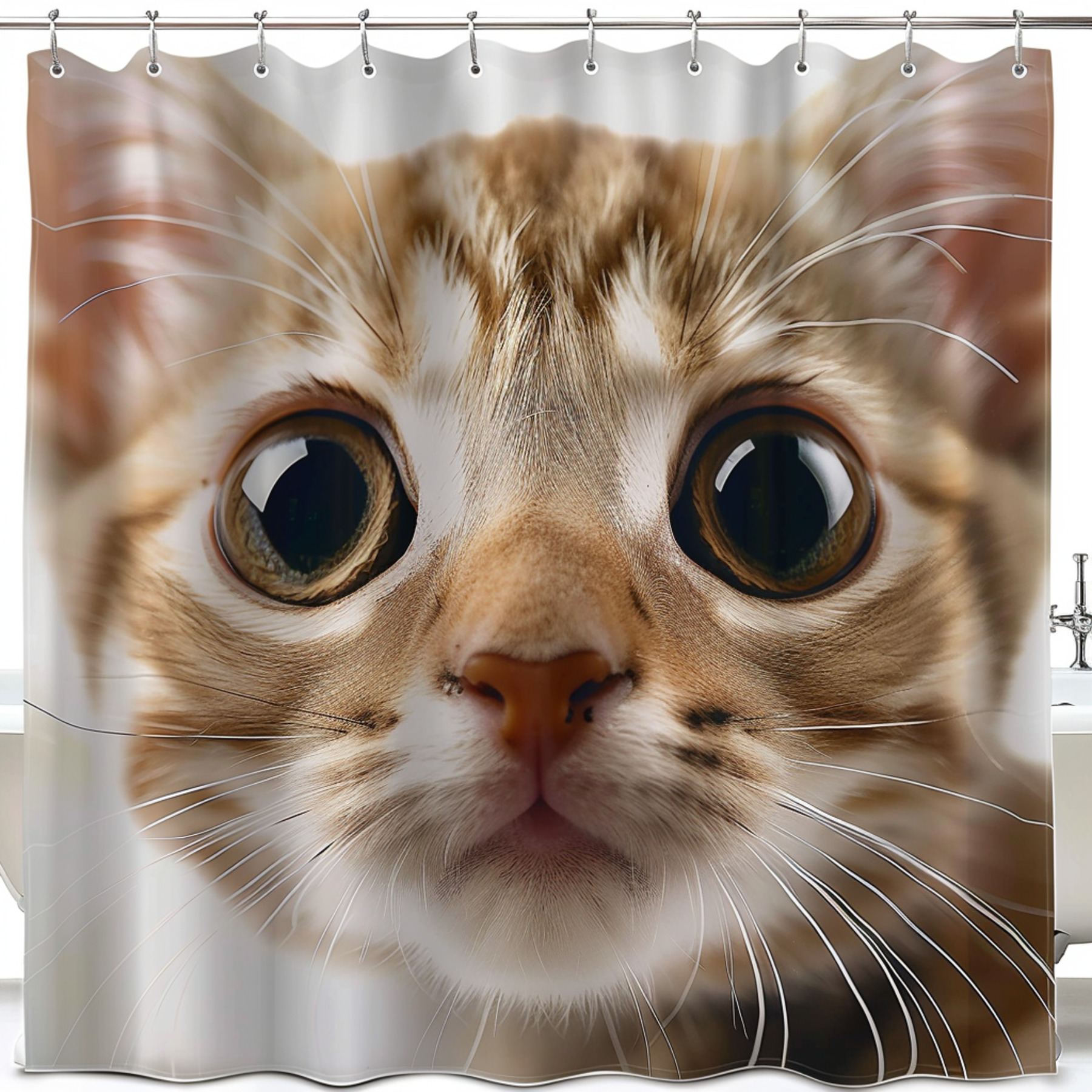 Hyperrealistic photography of a cute cat face with big eyes on a white ...